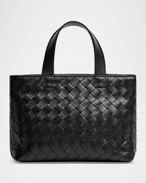 Bottega Veneta Intrecciato Leather Zipped Tote Bag - Black Silv