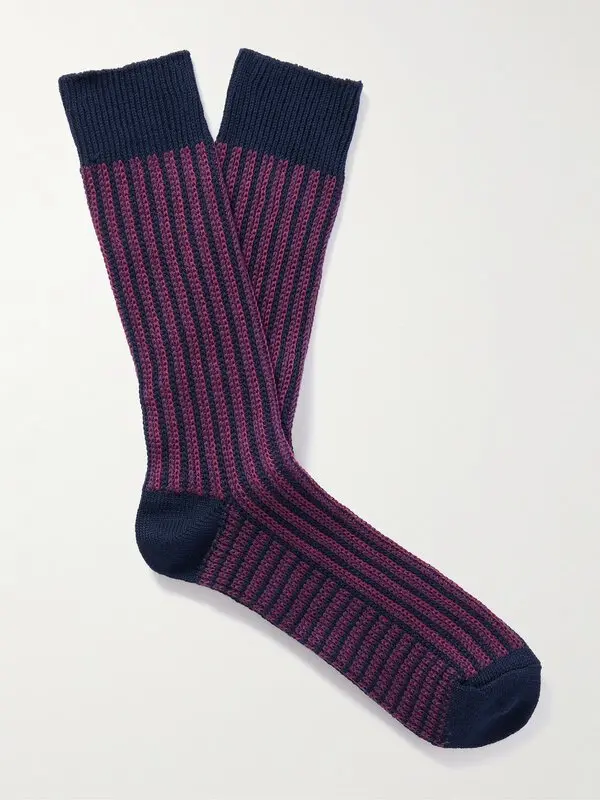 Mr P. Striped Cotton-blend Socks - Burgundy