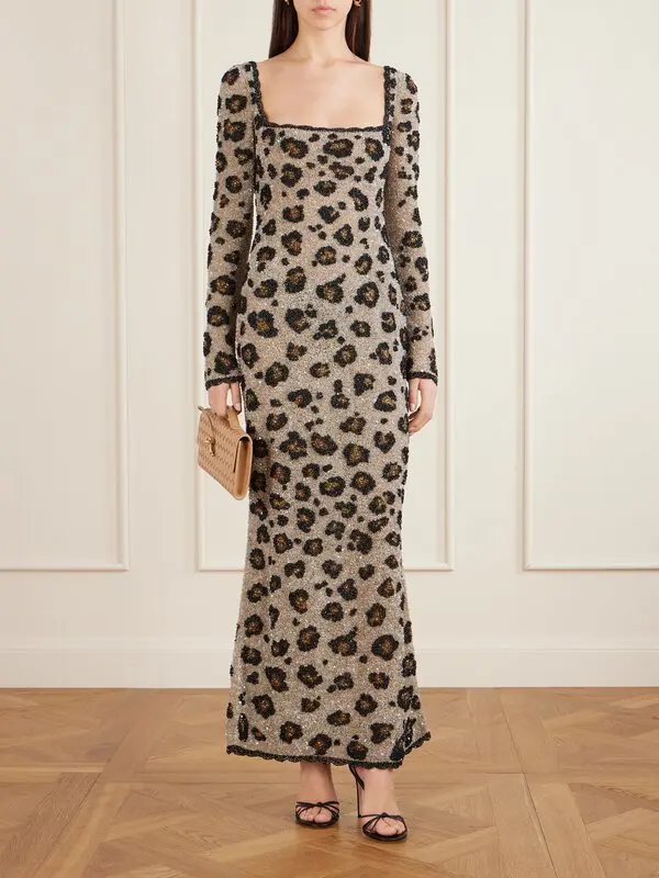 CLIO PEPPIATT Leo Beaded Tulle Gown - Animal Print