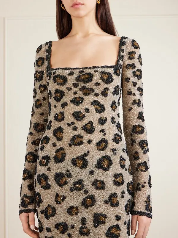 CLIO PEPPIATT Leo Beaded Tulle Gown - Animal Print