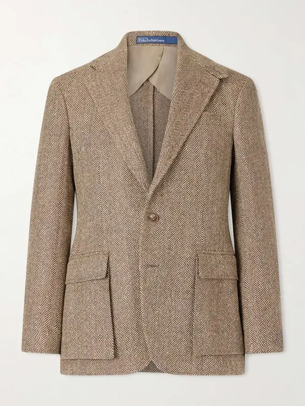 Polo Ralph Lauren Herringbone Linen, Silk And Wool-blend Blazer - Beige