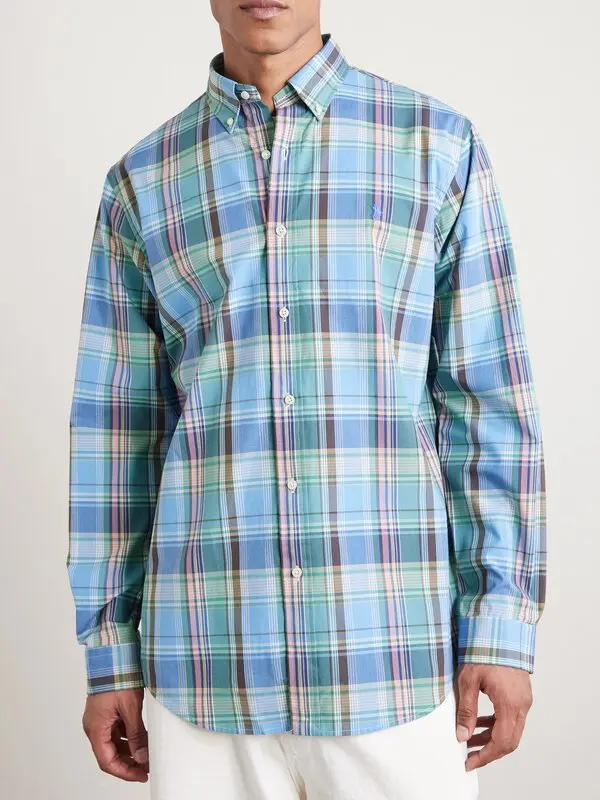 Polo Ralph Lauren Button-down Collar Logo-embroidered Checked Cotton Shirt - Blue
