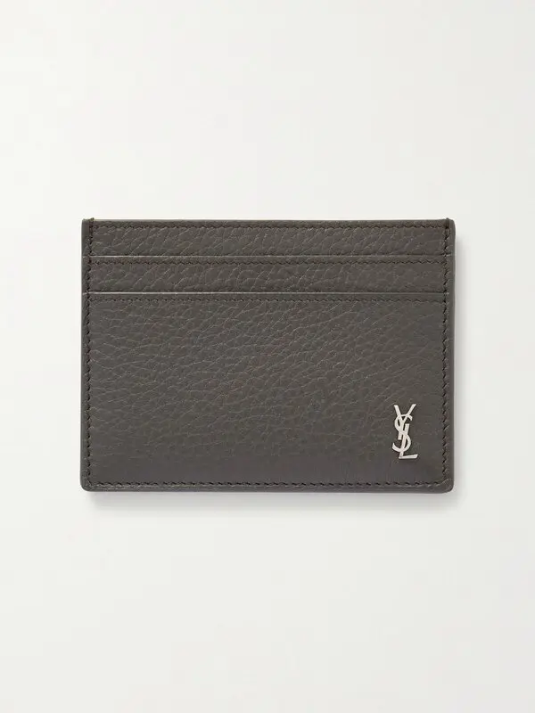 Saint Laurent Tiny Cassandre Logo-appliquéd Full-grain Leather Cardholder - Green