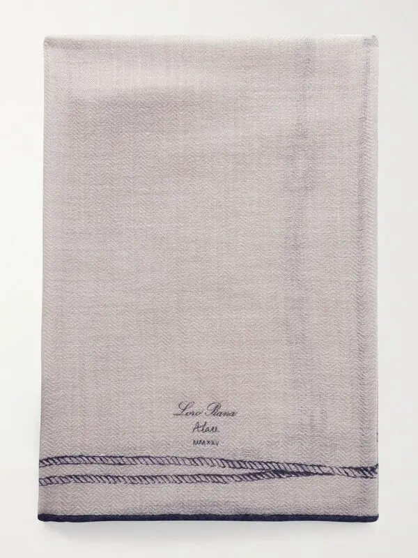 Loro Piana Embroidered Cashmere And Silk-blend Voile Scarf - Neutrals