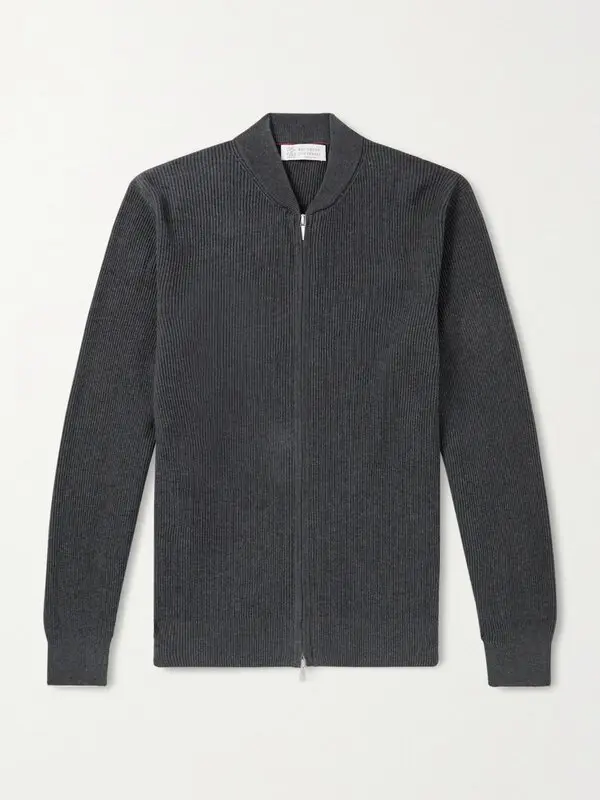 Brunello Cucinelli Ribbed Cotton Zip-up Sweater