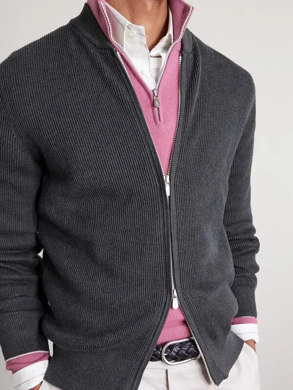 Brunello Cucinelli Ribbed Cotton Zip-up Sweater