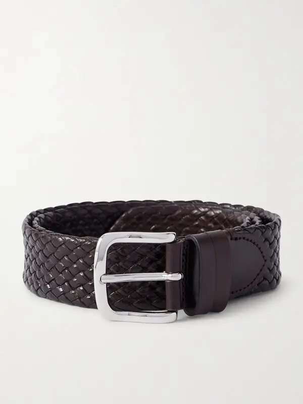Mr P. 3.5cm Woven Leather Belt - Brown
