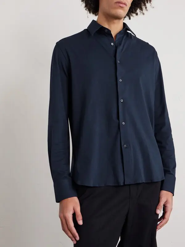 Canali Travel Slim-fit Cutaway-collar Stretch-cotton Jersey Shirt - Blue