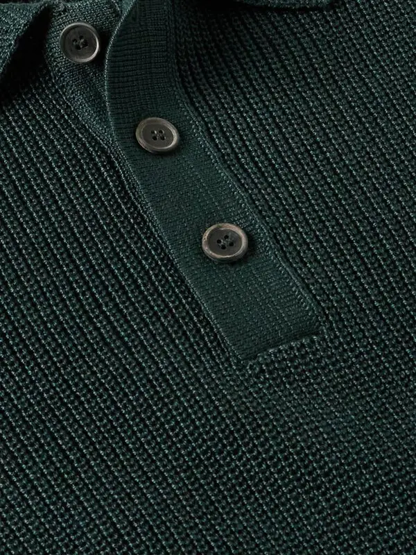 CORRIDOR Ribbed Organic Mercerised Cotton Polo Shirt - Green