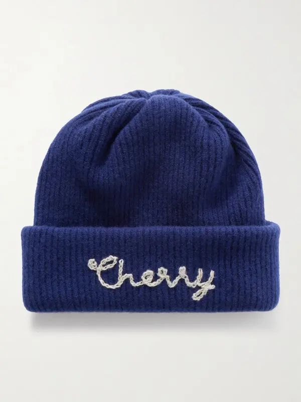 CHERRY LOS ANGELES Logo-embroidered Ribbed Cashmere Beanie - Blue
