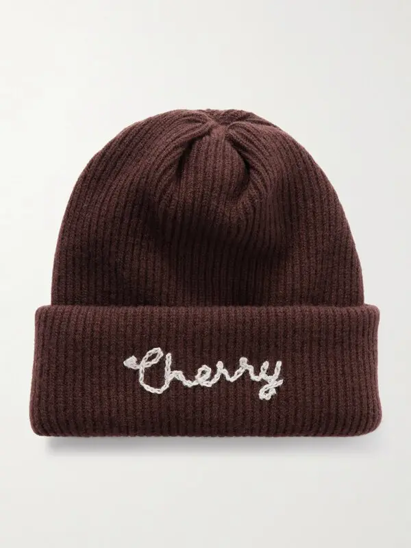 CHERRY LOS ANGELES Logo-embroidered Ribbed Cashmere Beanie - Brown