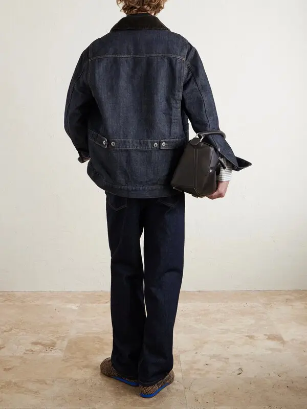 Loewe Logo-appliquéd Corduroy-trimmed Denim Barn Jacket - Blue