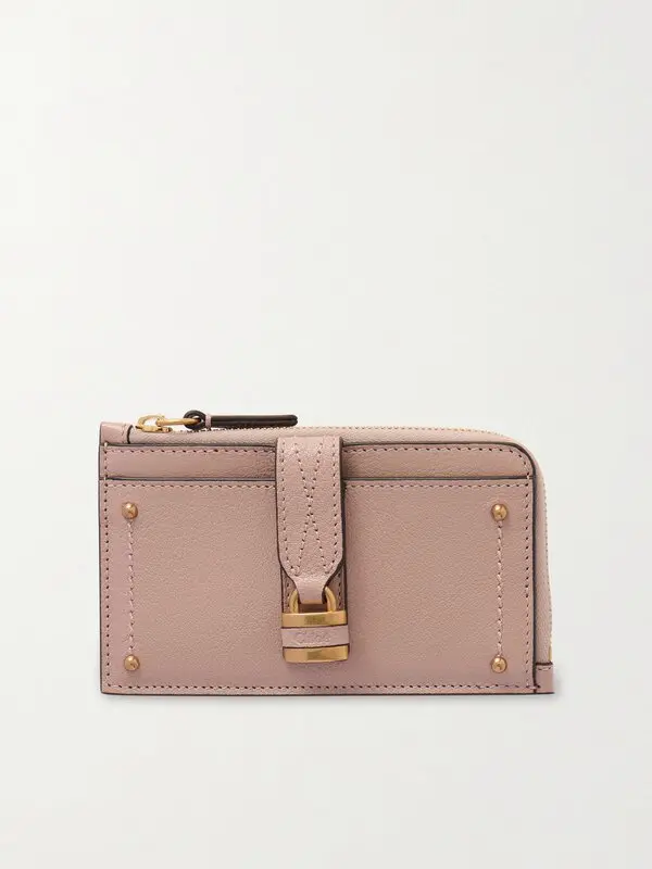 Chloé Paddington Embellished Textured-leather Cardholder - Neutrals