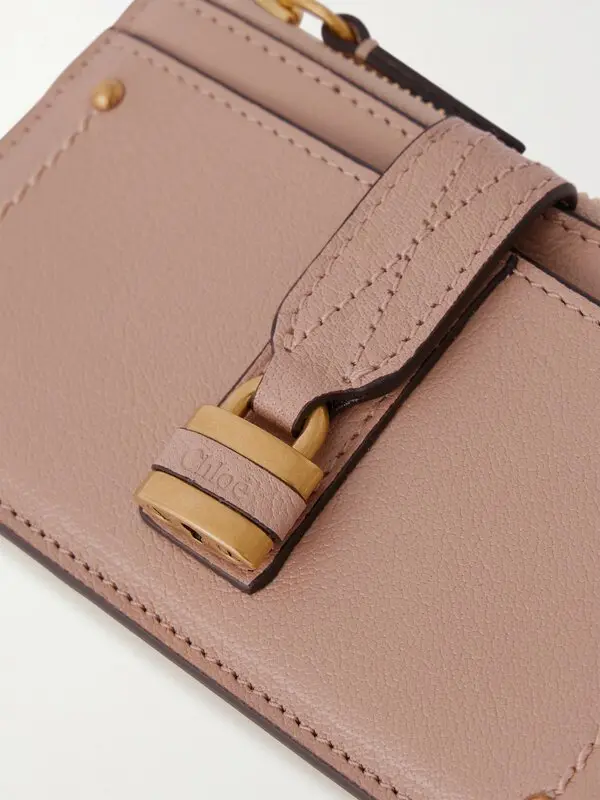 Chloé Paddington Embellished Textured-leather Cardholder - Neutrals