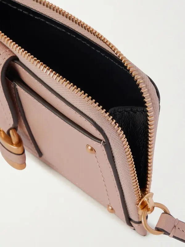 Chloé Paddington Embellished Textured-leather Cardholder - Neutrals