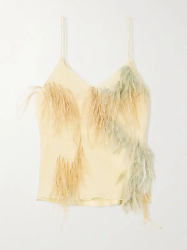 Sharon Wauchob Feather-trimmed Tulle And Satin Camisole - Neutrals