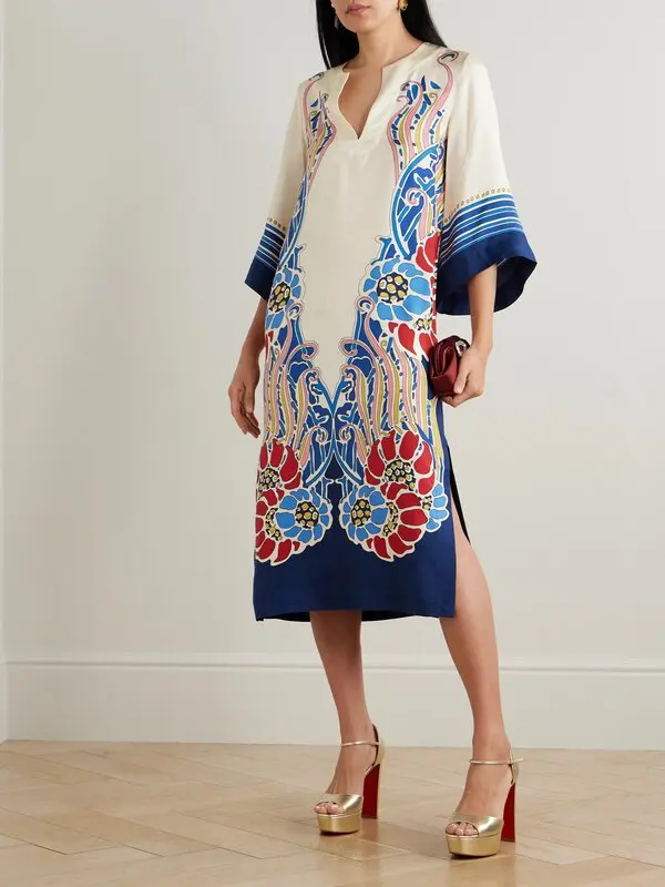 La DoubleJ Printed Silk-twill Midi Dress