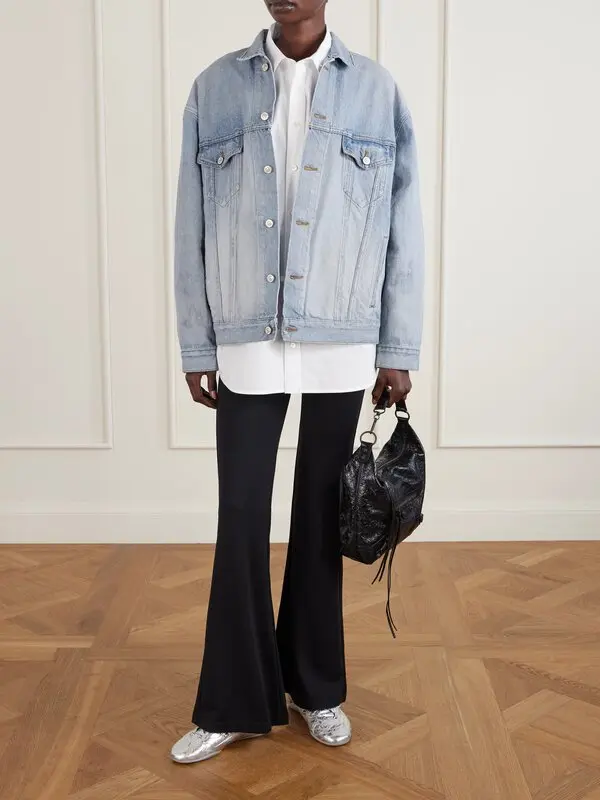 Balenciaga Oversized Distressed Printed Denim Jacket - Blue