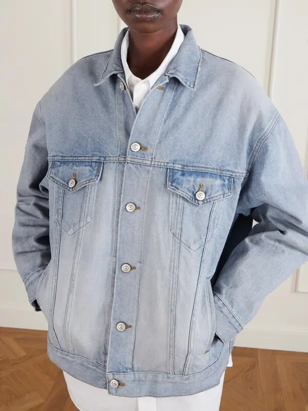 Balenciaga Oversized Distressed Printed Denim Jacket - Blue