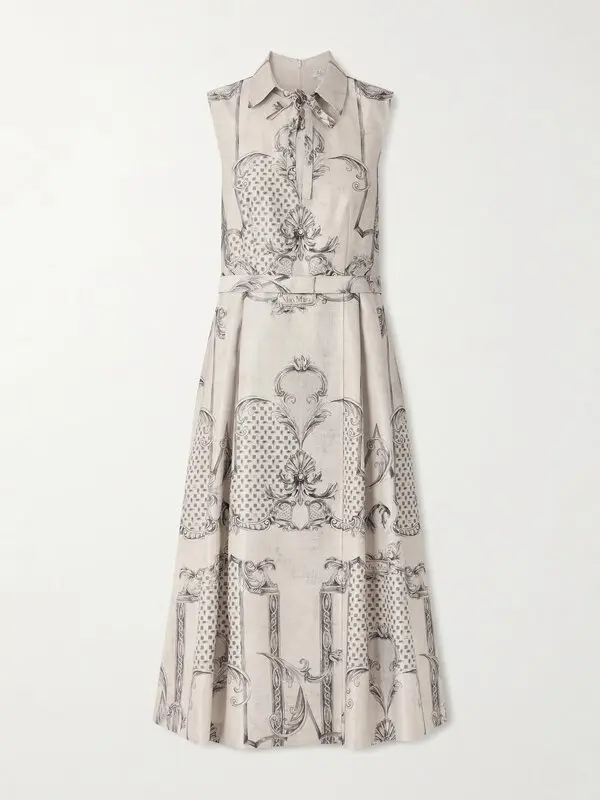 Max Mara Belted Printed Twill Midi Shirt Dress - Neutrals