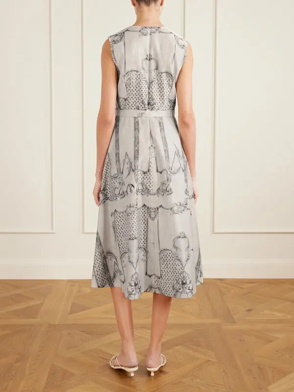 Max Mara Belted Printed Twill Midi Shirt Dress - Neutrals