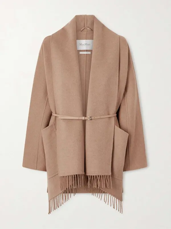Max Mara Belted Fringed Hair Coat