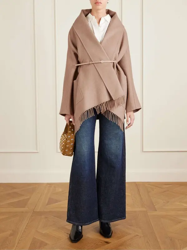 Max Mara Belted Fringed Hair Coat