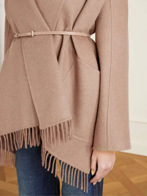 Max Mara Belted Fringed Hair Coat