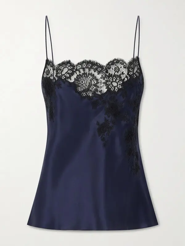 Carine Gilson Lace-trimmed Silk-satin Midi Skirt - Blue