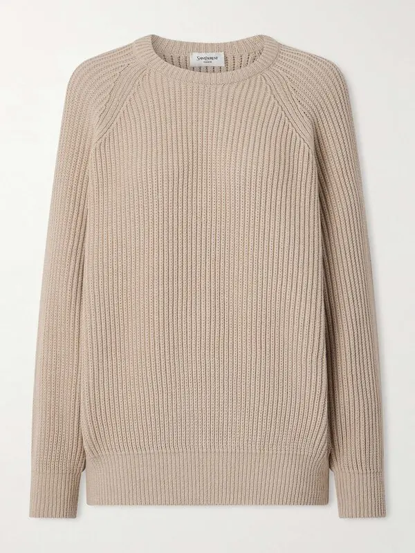Saint Laurent Ribbed-knit Cotton Sweater - Beige