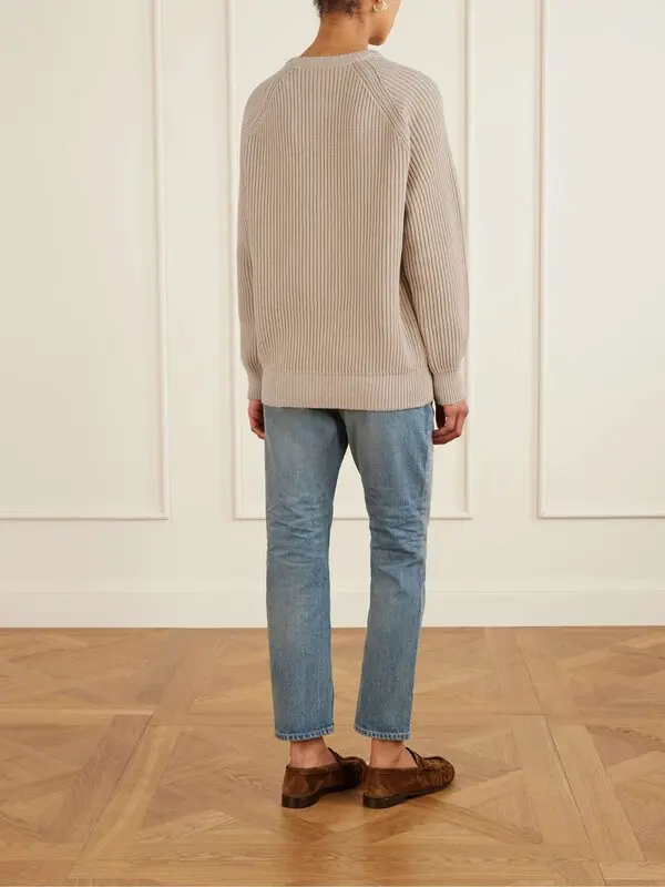 Saint Laurent Ribbed-knit Cotton Sweater - Beige