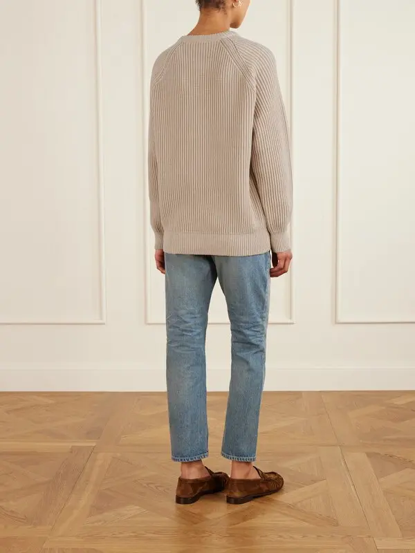 Saint Laurent Ribbed-knit Cotton Sweater - Neutrals