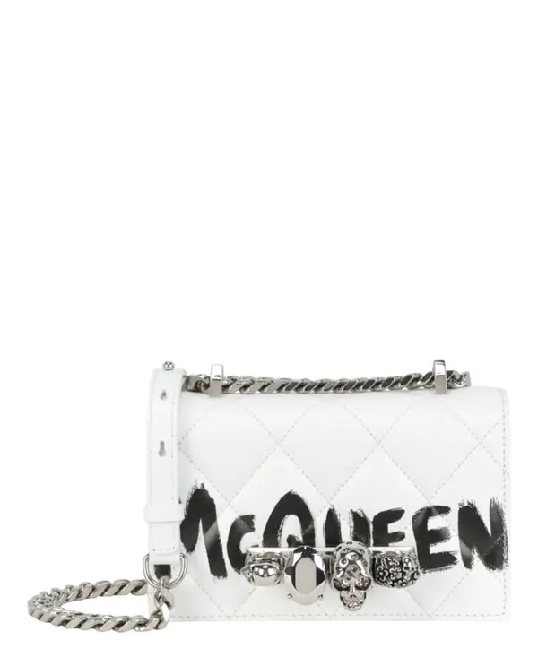 Alexander McQueen Mini Graffiti Jeweled Shoulder Bag - White Black