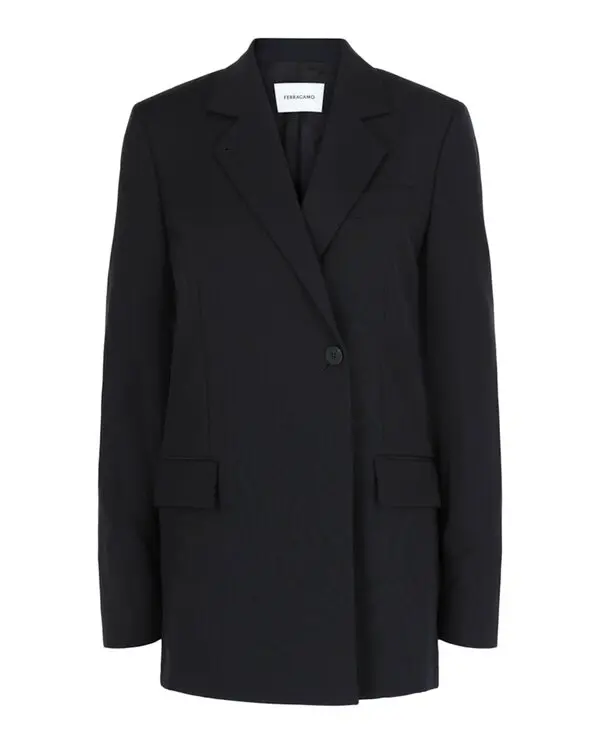 FERRAGAMO Single-breasted Wool Blazer - Blue