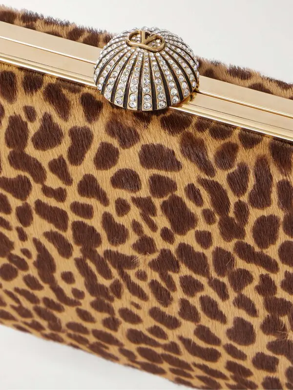 Valentino Garavani Carry Secrets Embellished Leopard-print Clutch