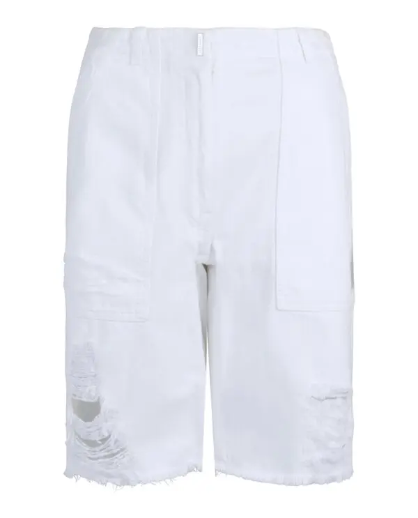 Givenchy Destroyed Denim Bermuda Shorts - White