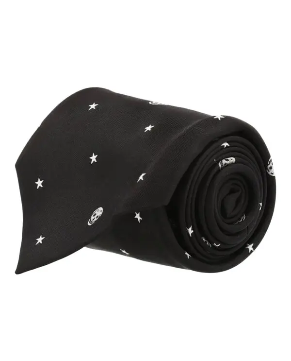 Alexander McQueen Stars And Skulls Silk Tie - Black Ivory