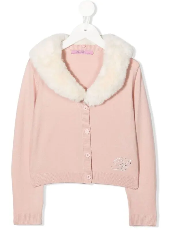 Blumarine Cardigan With Faux Fur Collar - Pink