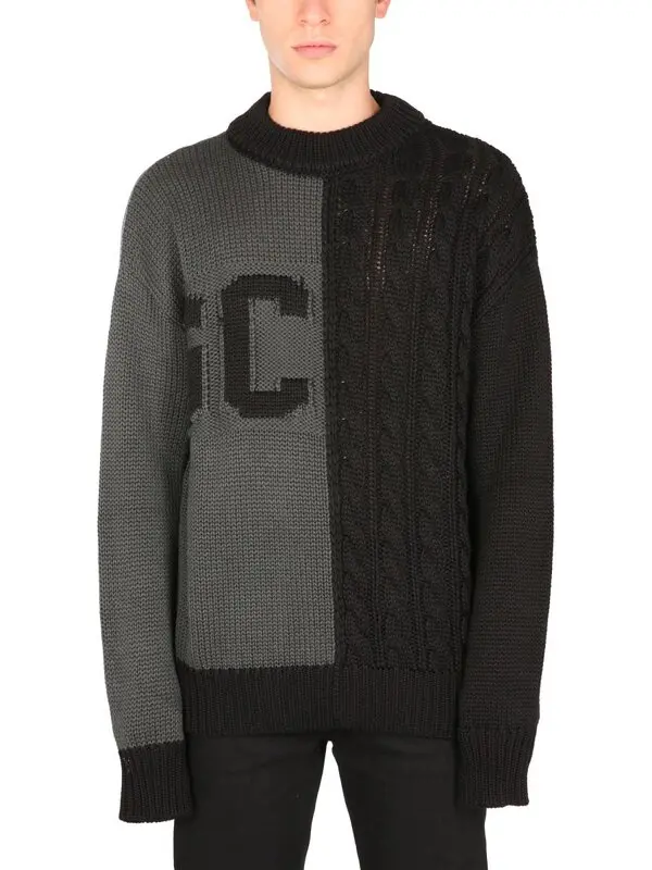 Gcds Sweater With Logo Inlay - Charcoal