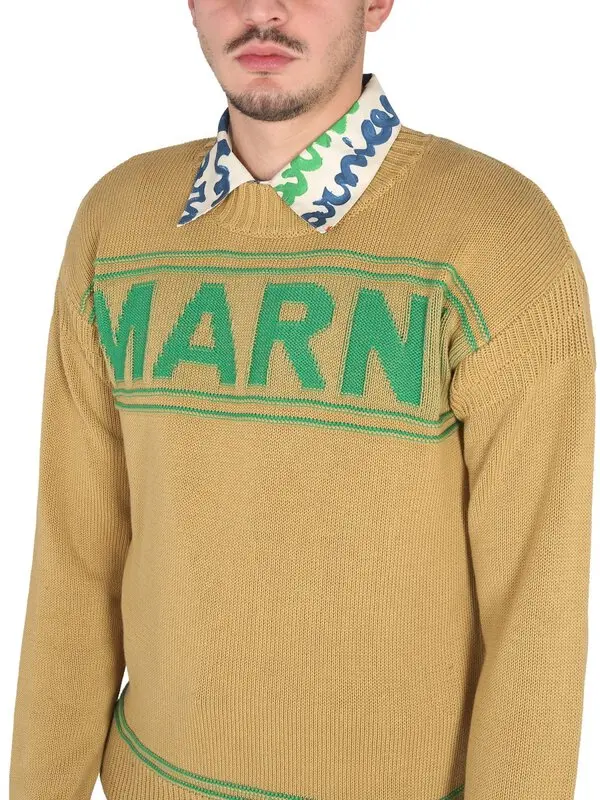 Marni Knit Sweatshirt With Logo - Yellow