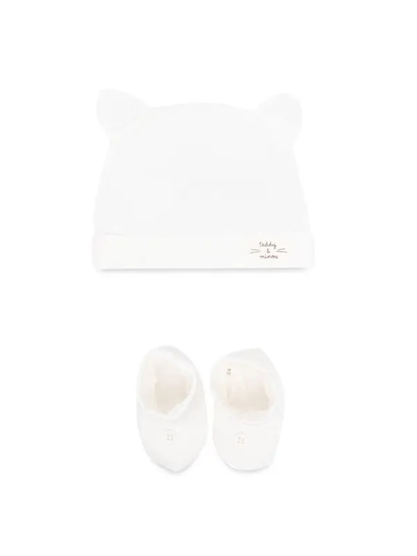 TEDDY & MINOU Bonnet And Booties Set - White