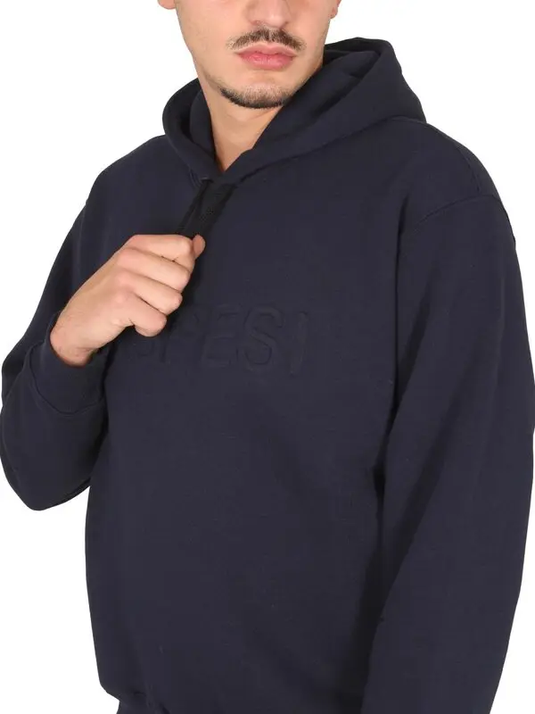 Aspesi Hooded Sweatshirt With Embossed Logo - Blue