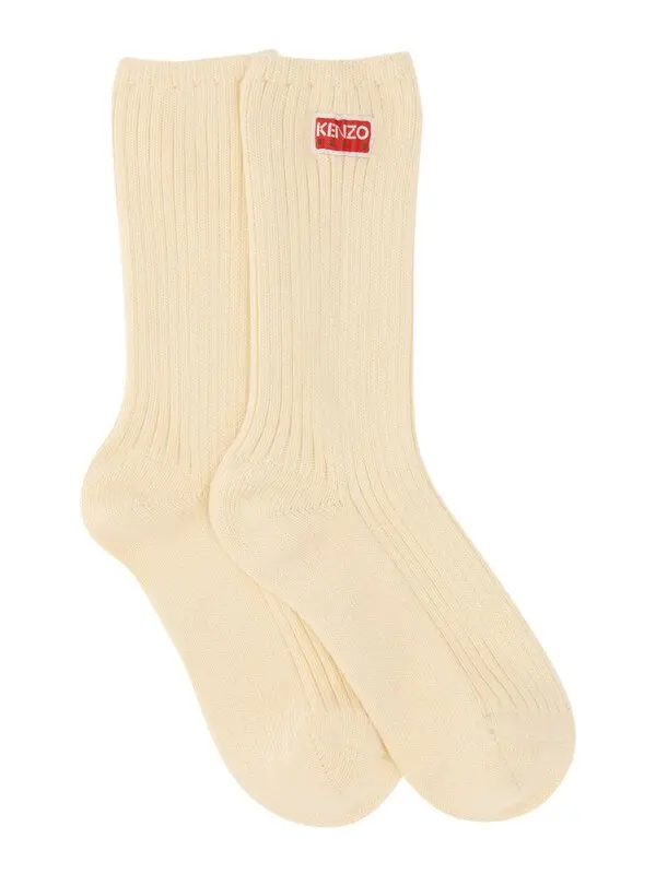 Kenzo High Leg Socks With Logo Patch - White