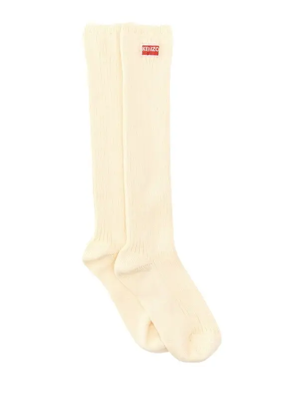 Kenzo Knee High Socks With Logo Patch - White