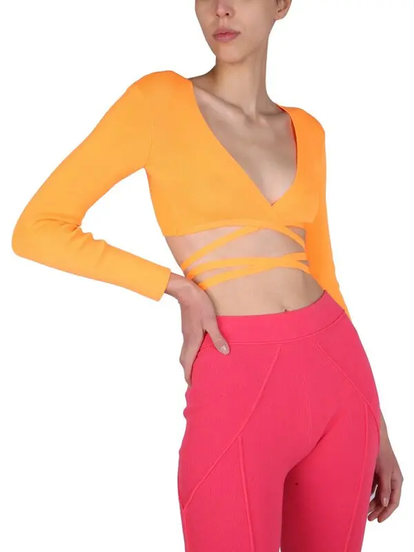 MSGM Cropped Ribbed Top - Orange
