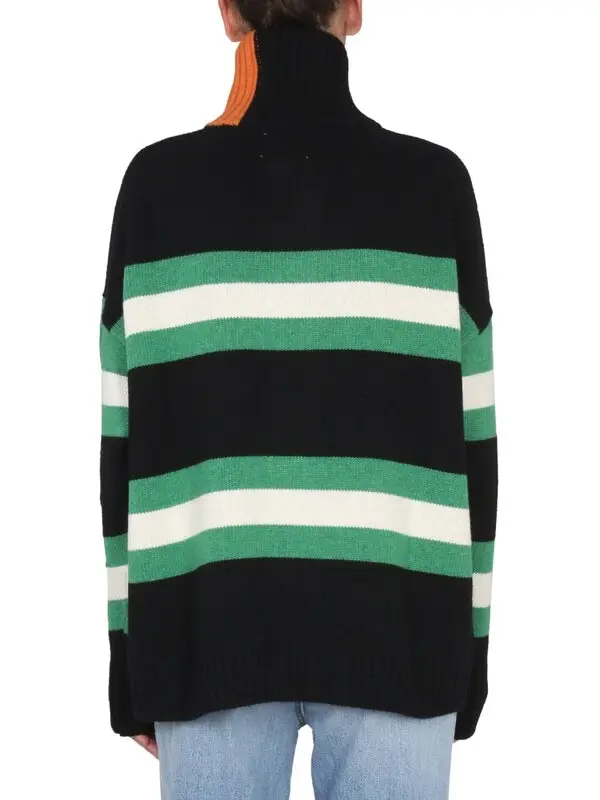 RIGHT FOR Striped Turtleneck Cardigan - Multicolour