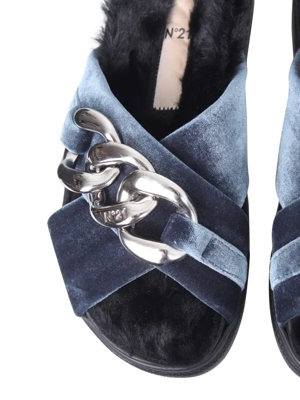 N°21 Velvet Slides With Chain Link Detailing - Green