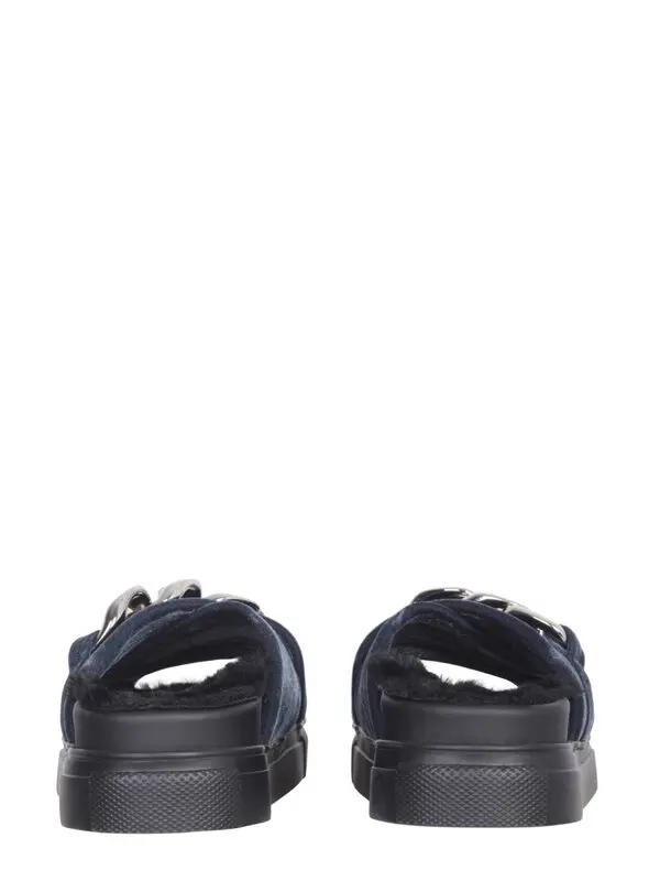 N°21 Velvet Slides With Chain Link Detailing - Green