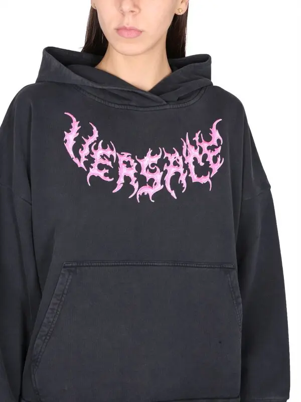 Versace Logo Hooded Sweatshirt - Black