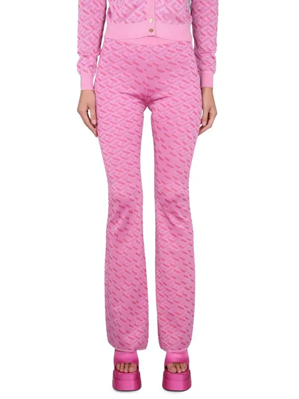 Versace Jacquard Pants With Greek Print - Pink